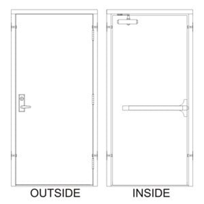 42x 84 Steel Door - 3 Hrs Fire Rated, Right Hand Reverse Prehung Steel ...
